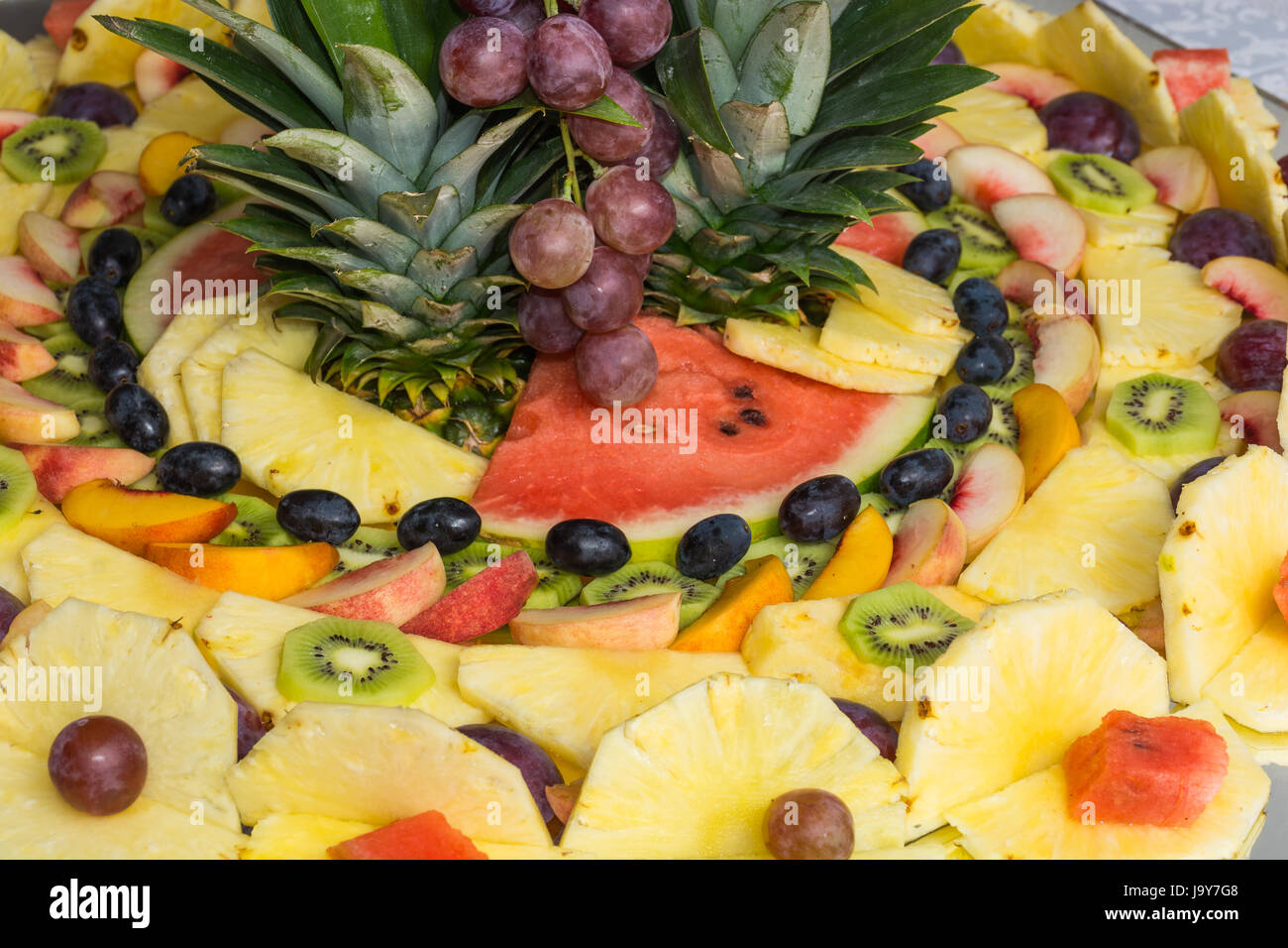 compositions of fresh fruit cut for buffets. typical summer fruits of ...