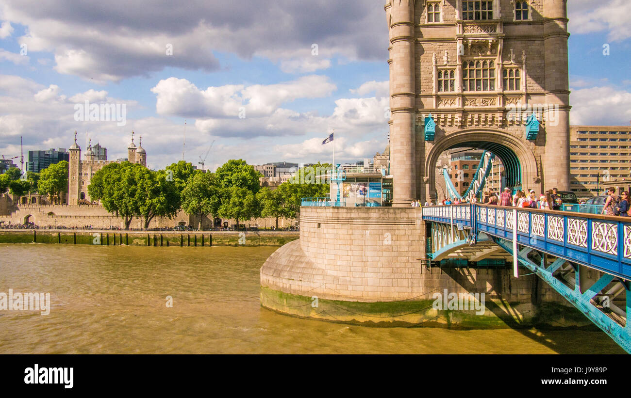 Tower Bridge with the Tower of London far left, London Stock Photo - Alamy