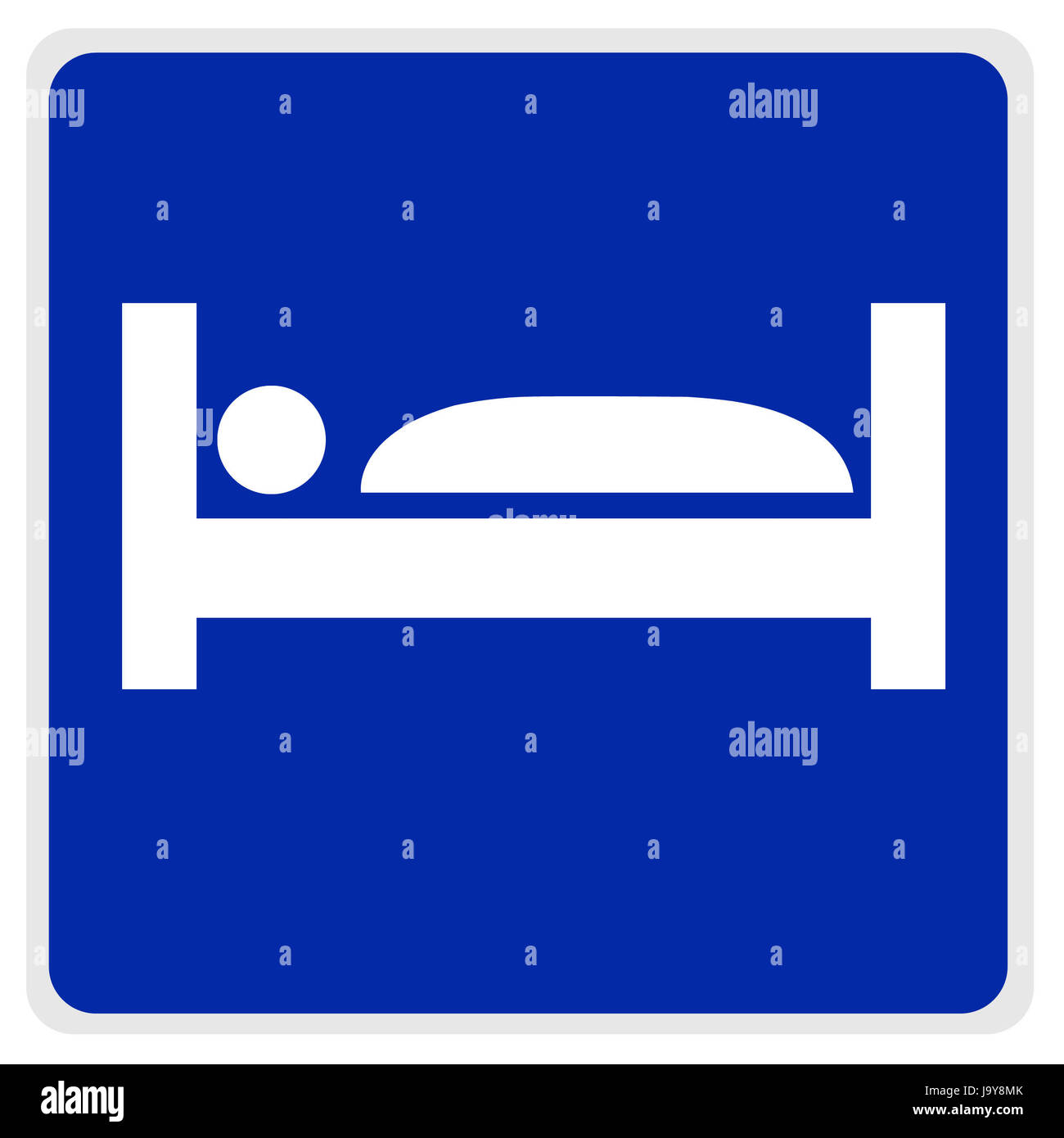 road sign - hotel bed and guest white on blue, with path Stock Photo ...