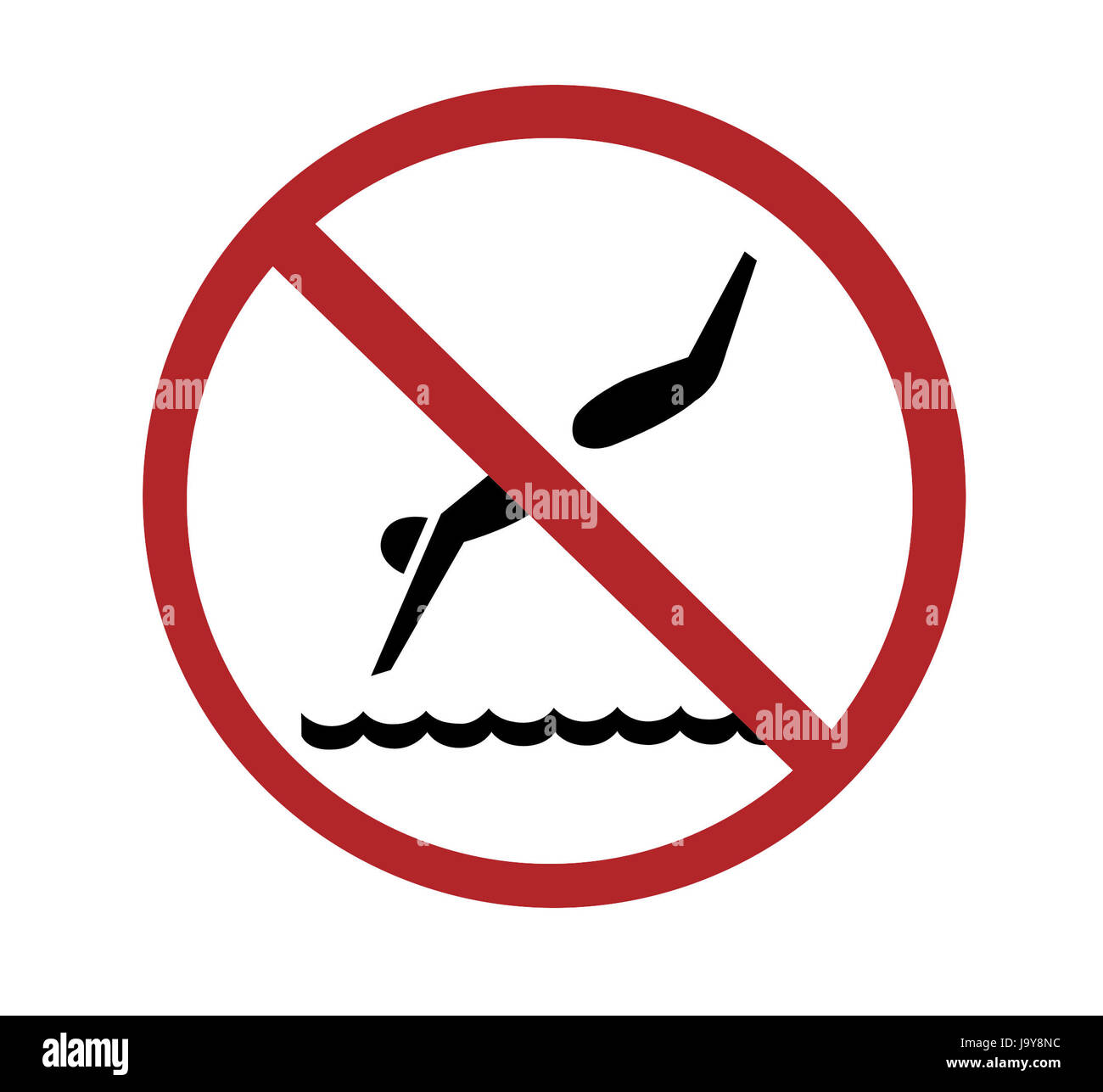 sign - no diving with paths, black and red on white Stock Photo - Alamy