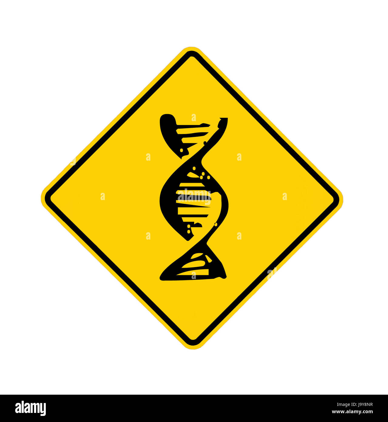 road sign - DNA ahead, black on yellow Stock Photo - Alamy