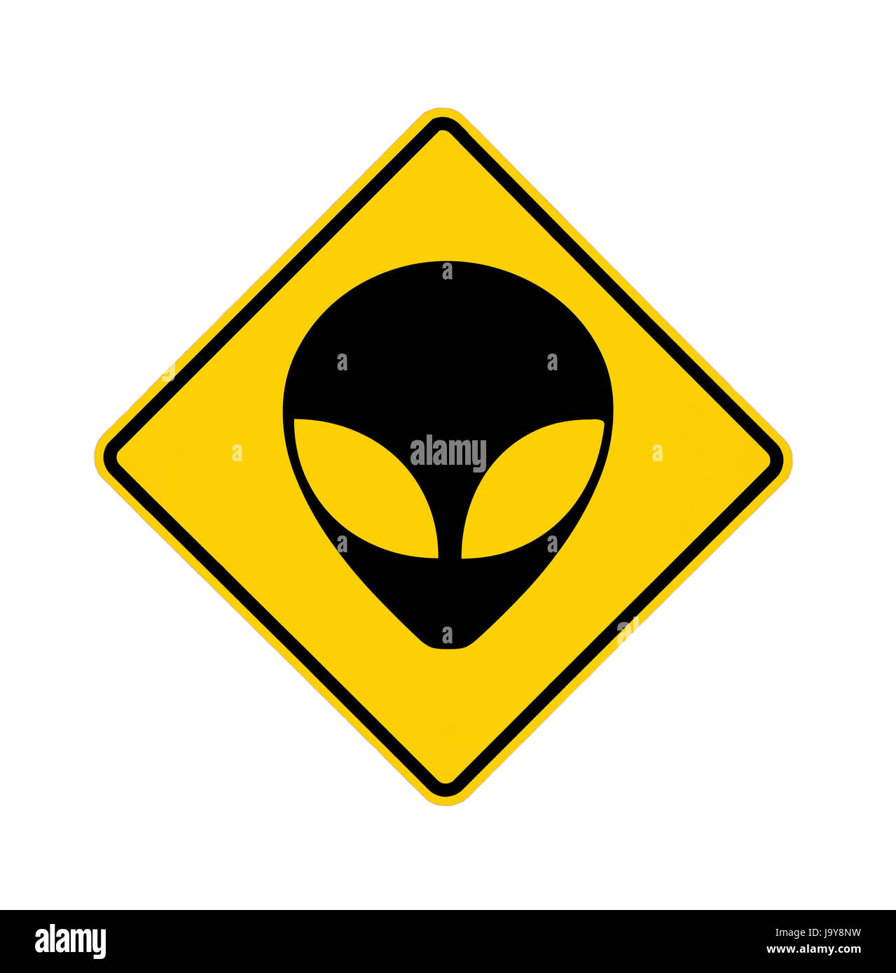 road sign - alien ahead, black on yellow Stock Photo - Alamy