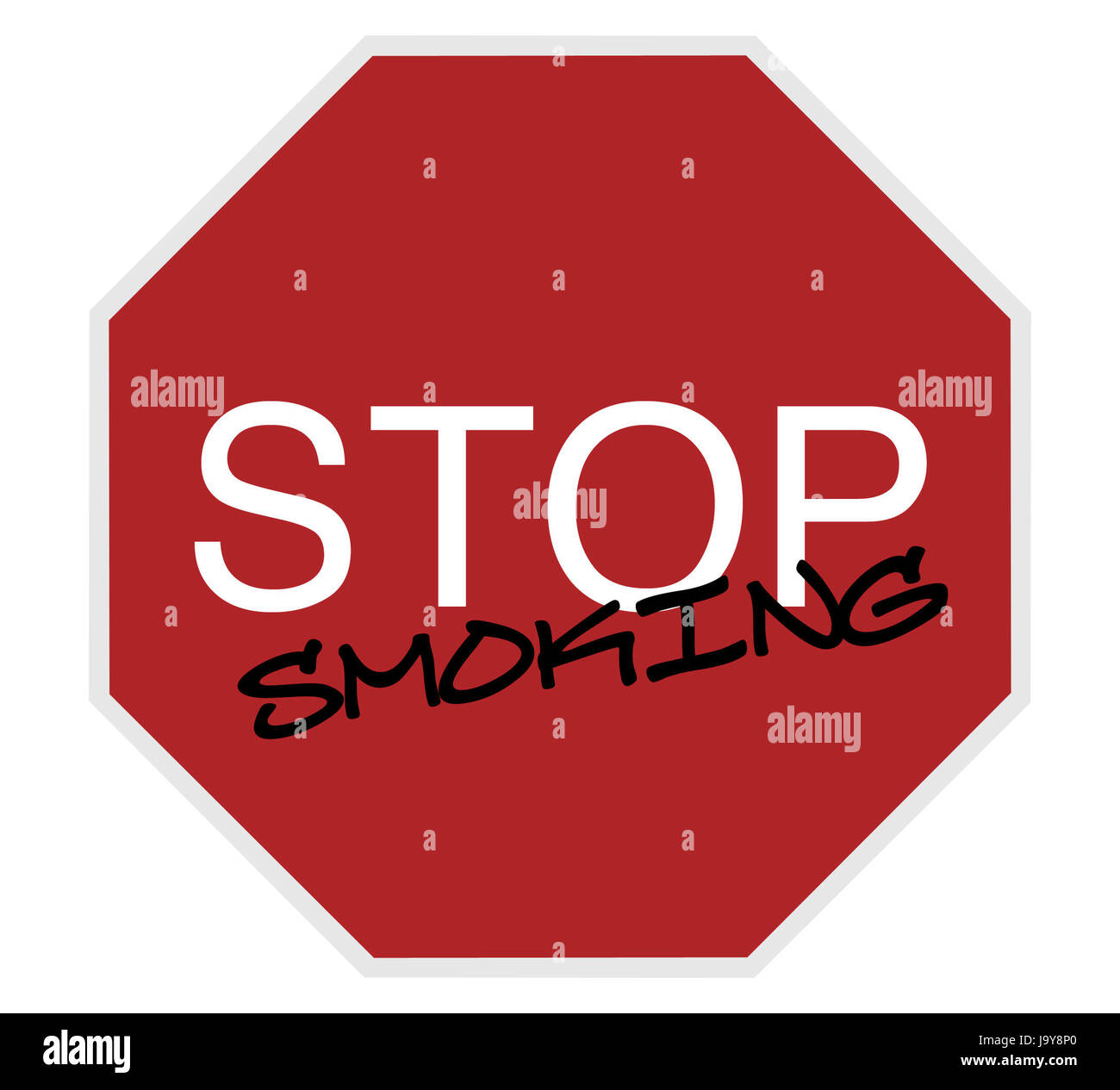 stop sign - stop smoking white on red isolated on white Stock Photo - Alamy