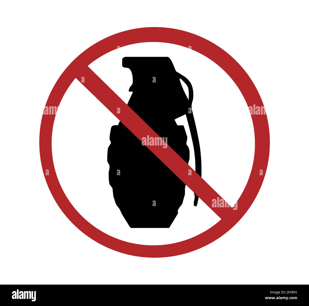sign - no grenades, black and red on white Stock Photo - Alamy