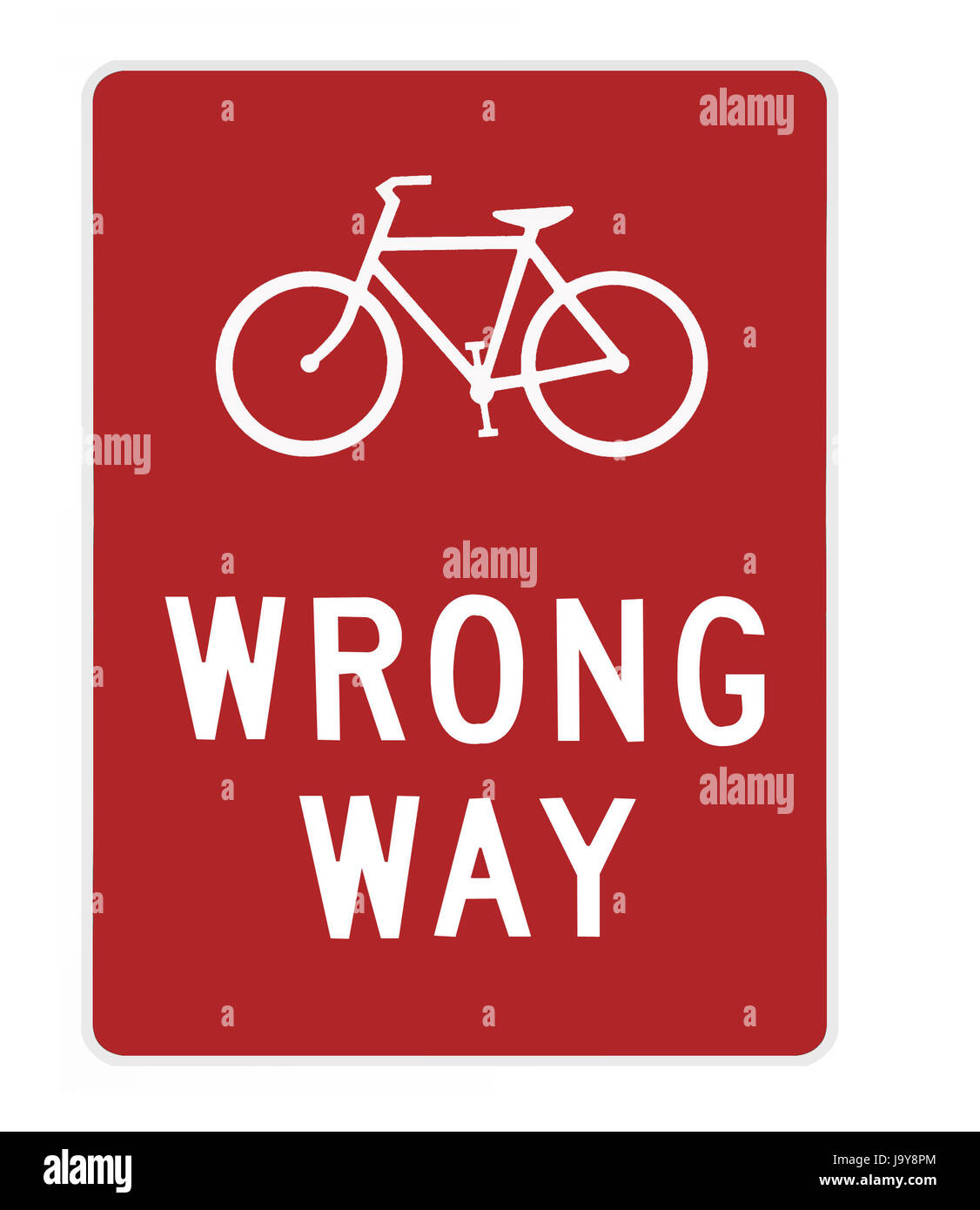 road sign - bike wrong way white on red Stock Photo - Alamy
