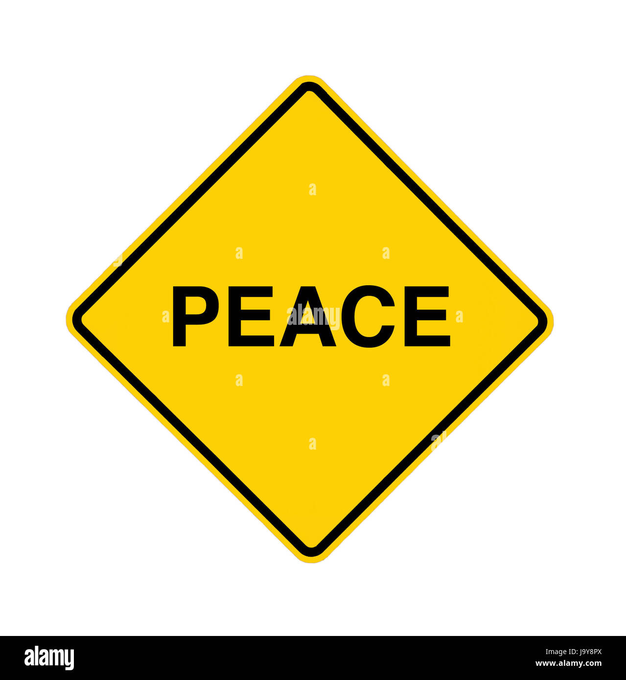 road sign - peace ahead, black on yellow Stock Photo - Alamy
