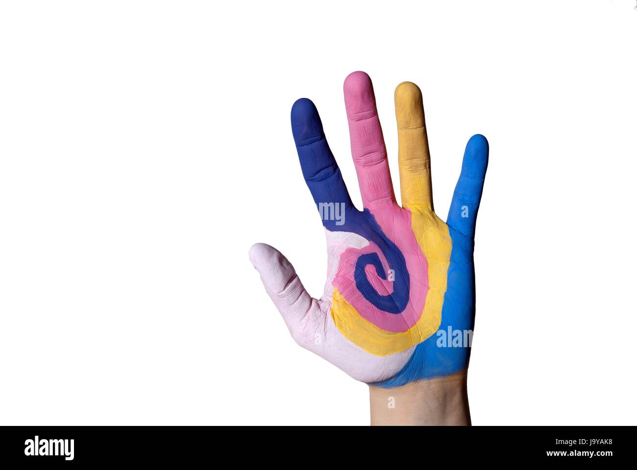 a colorful painted hand, isolated on white Stock Photo - Alamy