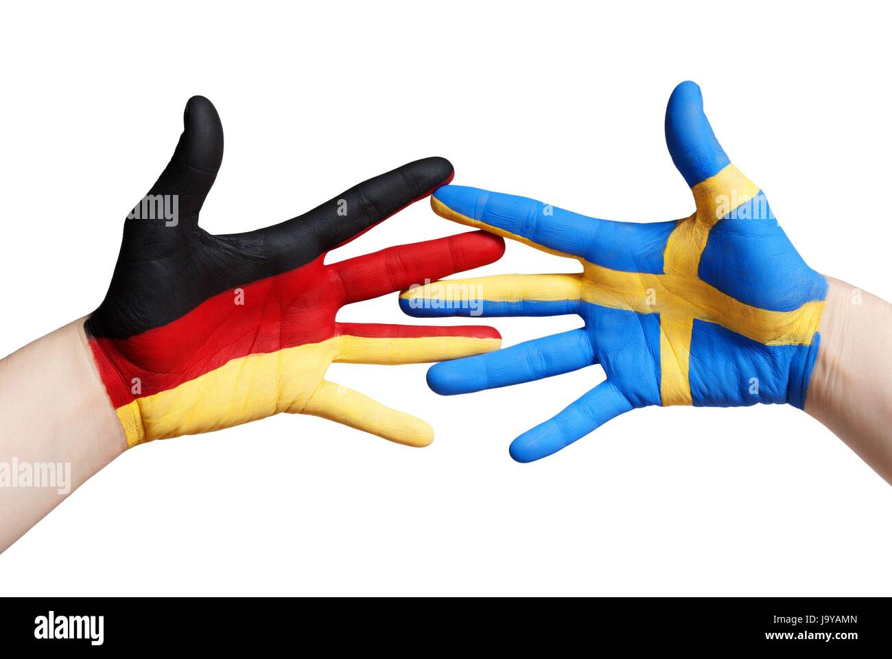 swedish and german painted hands, isolated Stock Photo - Alamy