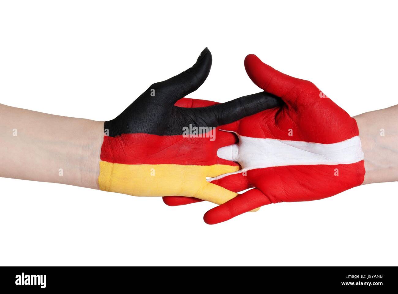 two painted hands symbolizing germany and austria in coalition ...