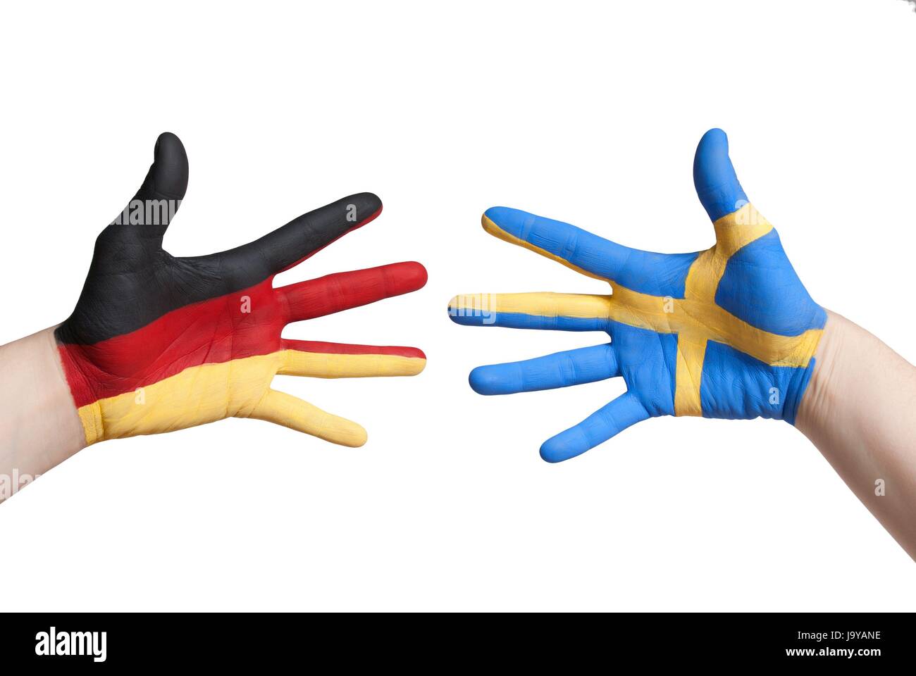 germany and sweden, symbolized with painted hands, isolated Stock Photo ...