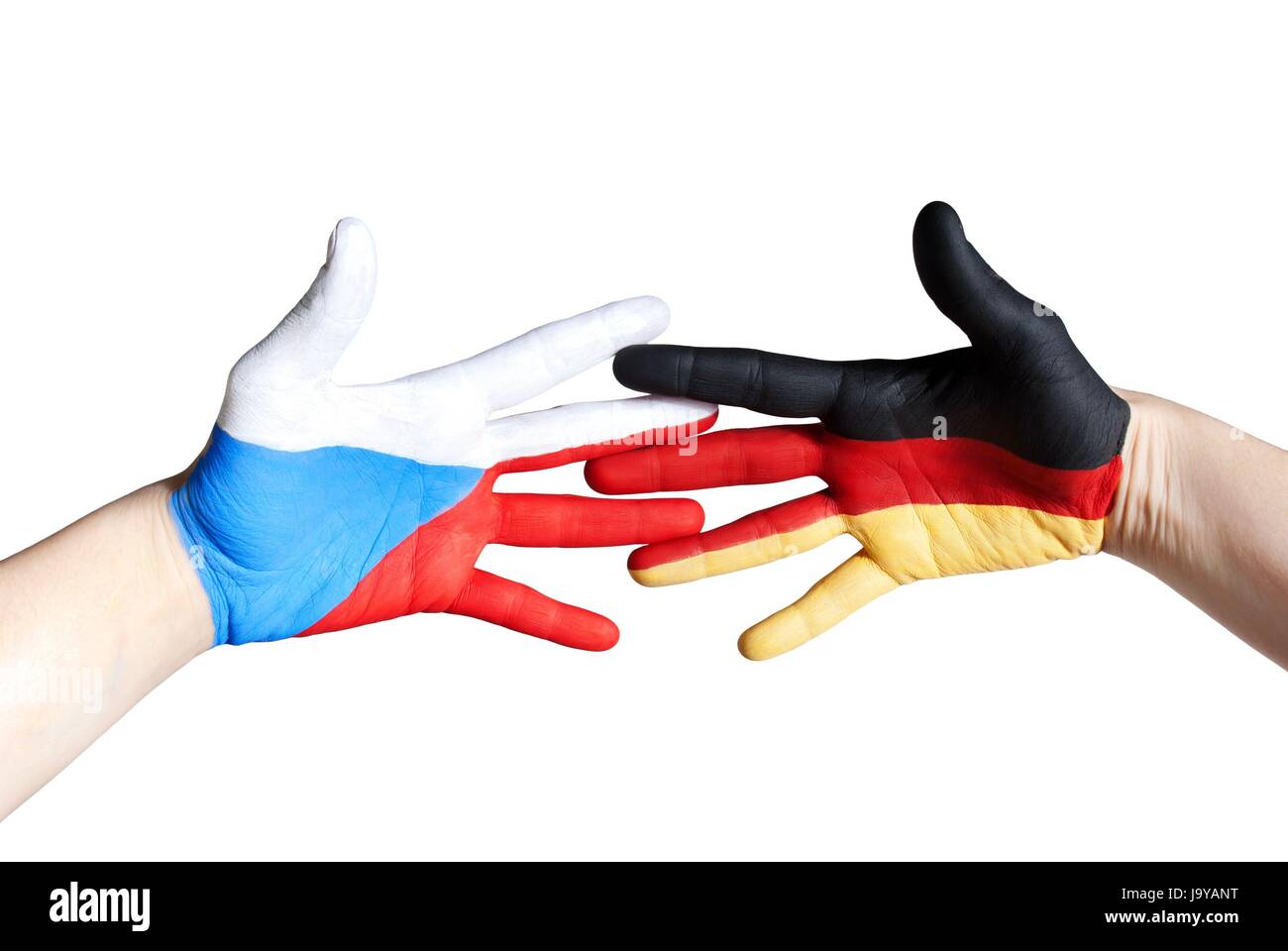 a czech and a german hand symbolizing unity Stock Photo - Alamy