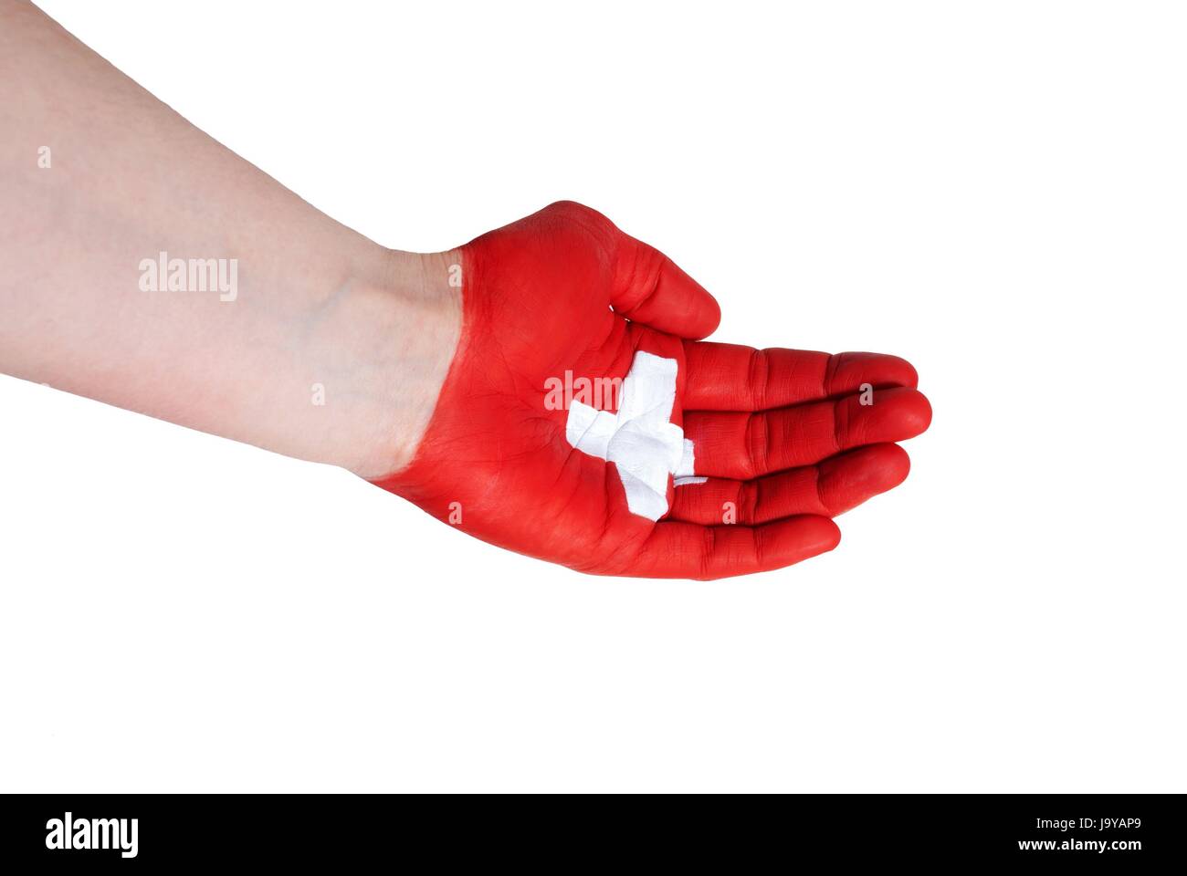 swiss support or help symbolized by a hand, isolated Stock Photo - Alamy