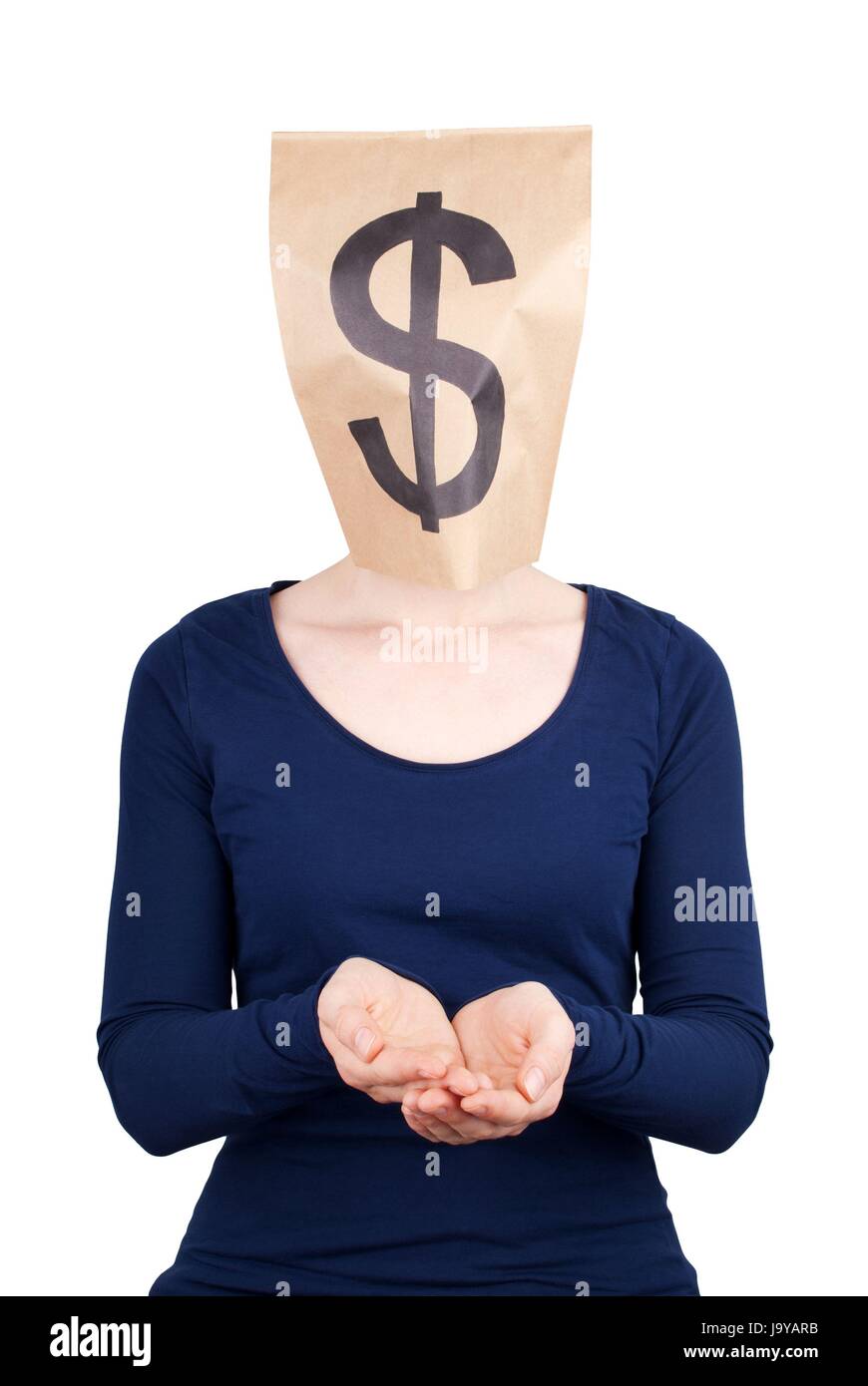 a person in begging gesture with a dollar sign as head Stock Photo - Alamy