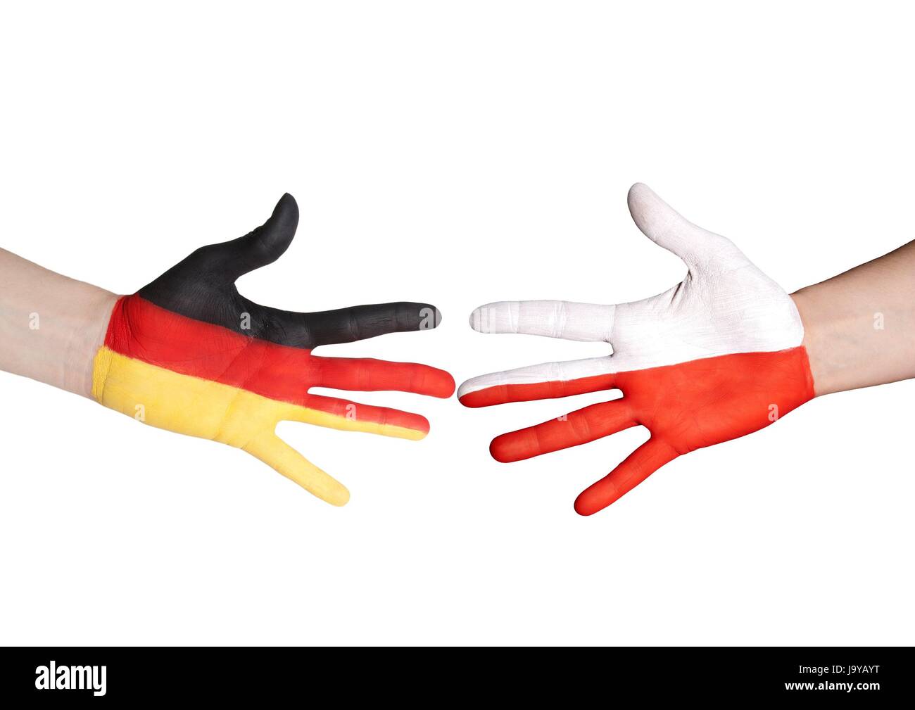 a handshake gesture between tow painted hands, one with the polish and ...