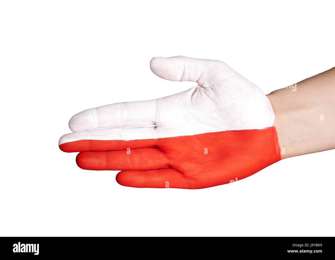 the polish flag painted on a hand in handshake gesture, isolated Stock ...