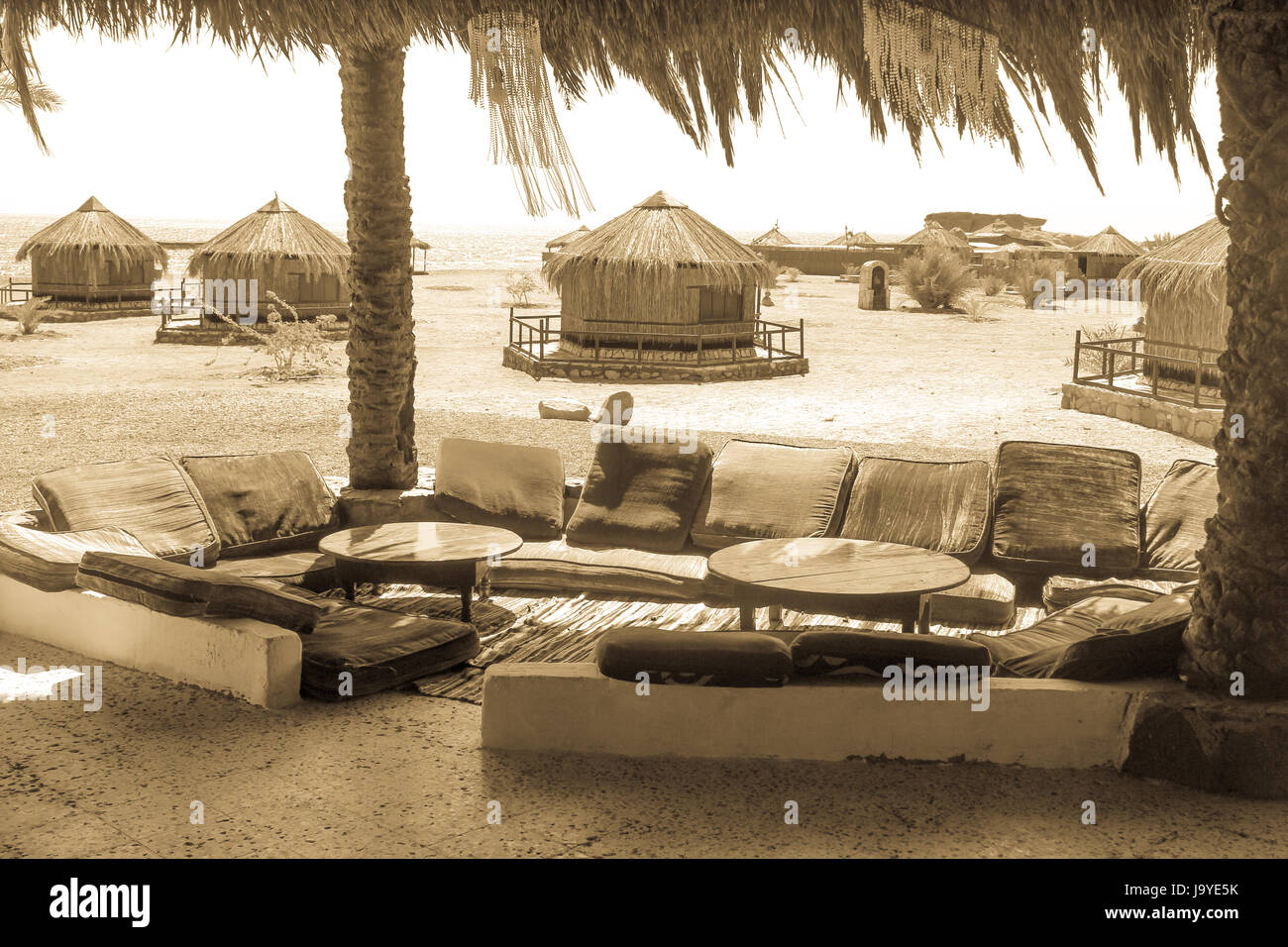 Cottage in a Camp in Sinai, Taba desert with the Background of the Sea ...
