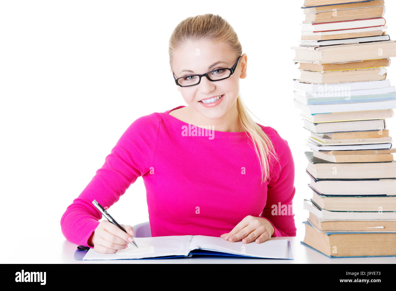 happy student girl learning Stock Photo - Alamy