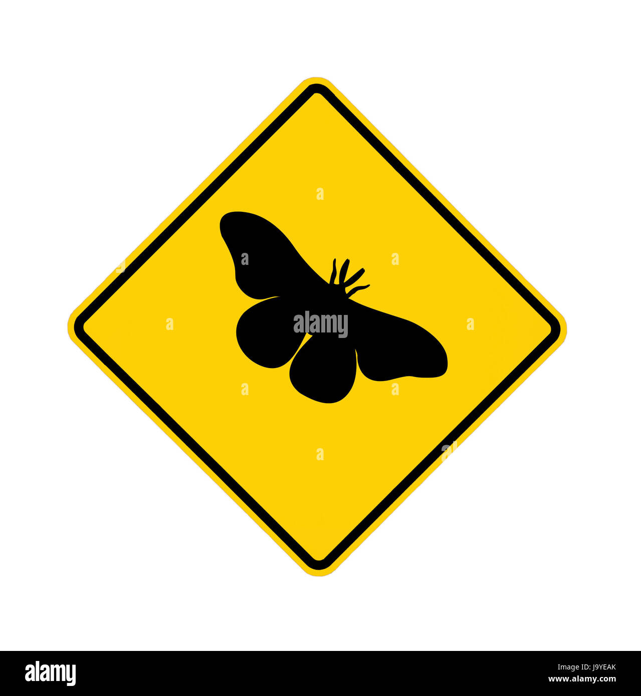 road sign - butterfly crossing, black on yellow Stock Photo - Alamy