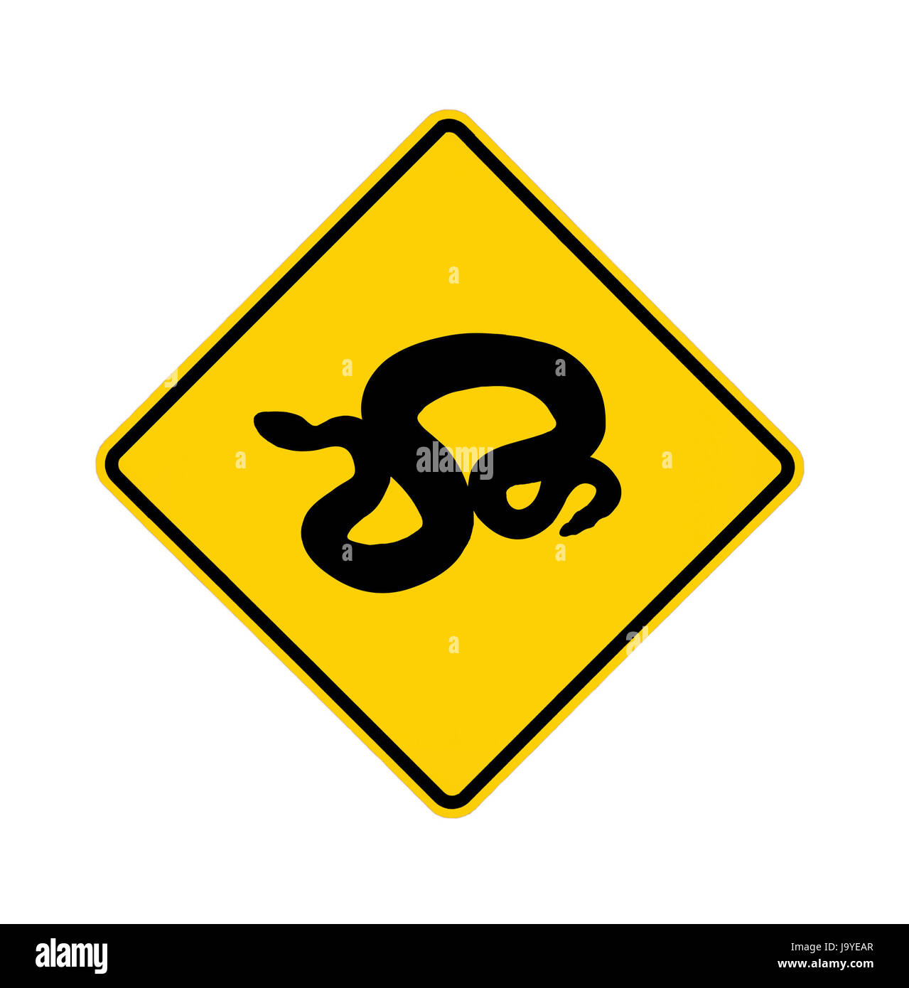 road sign - snake crossing, black on yellow Stock Photo - Alamy