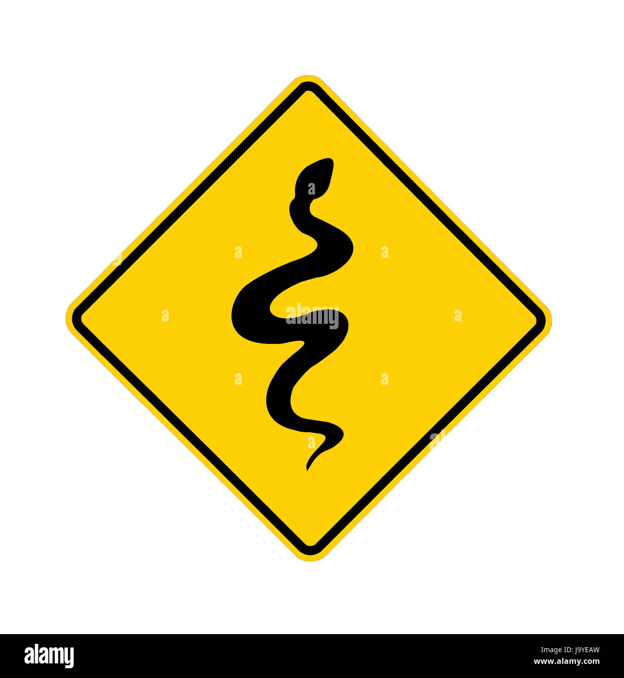 road sign - snake crossing vertical, black on yellow Stock Photo - Alamy