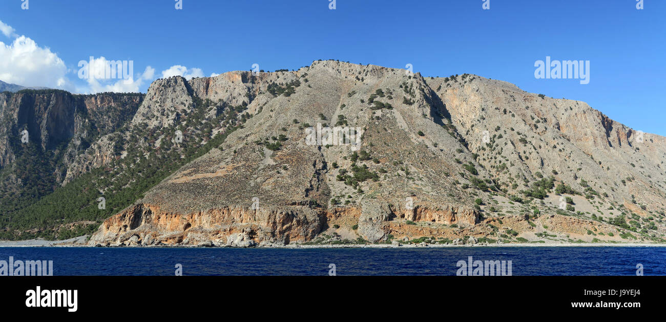 panoramic image of Crete (Greece) mountains of Libyan Sea side. driving ...
