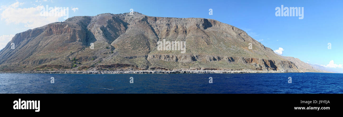 panoramic image of Crete (Greece) mountains of Libyan Sea side. driving ...