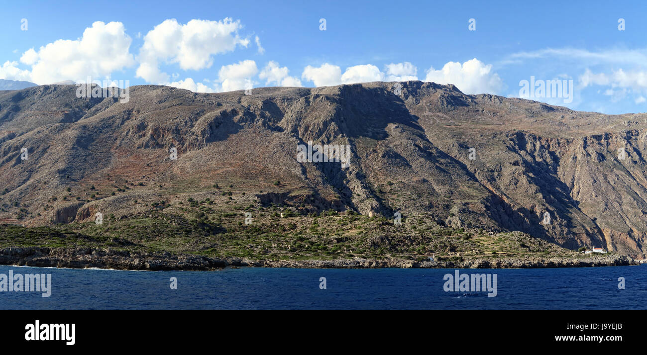 panoramic image of Crete (Greece) mountains of Libyan Sea side. driving ...