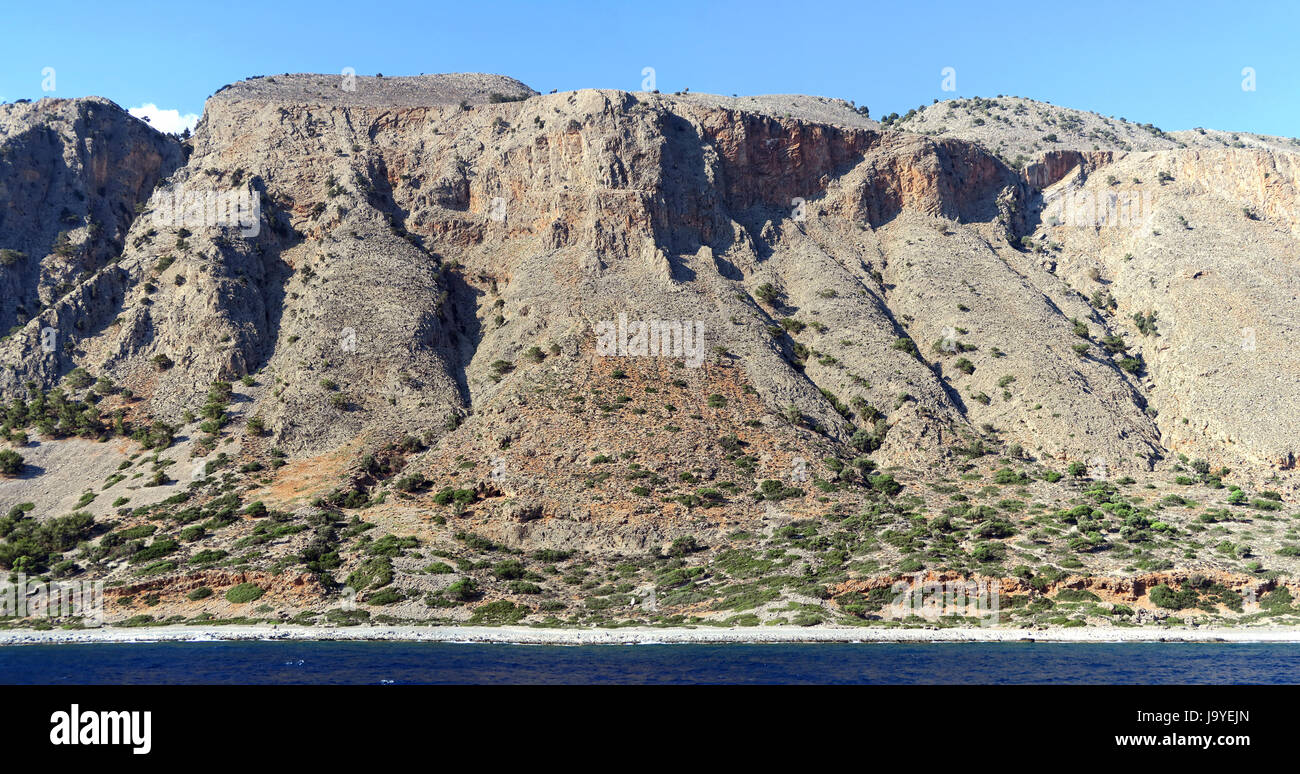 panoramic image of Crete (Greece) mountains of Libyan Sea side. driving ...