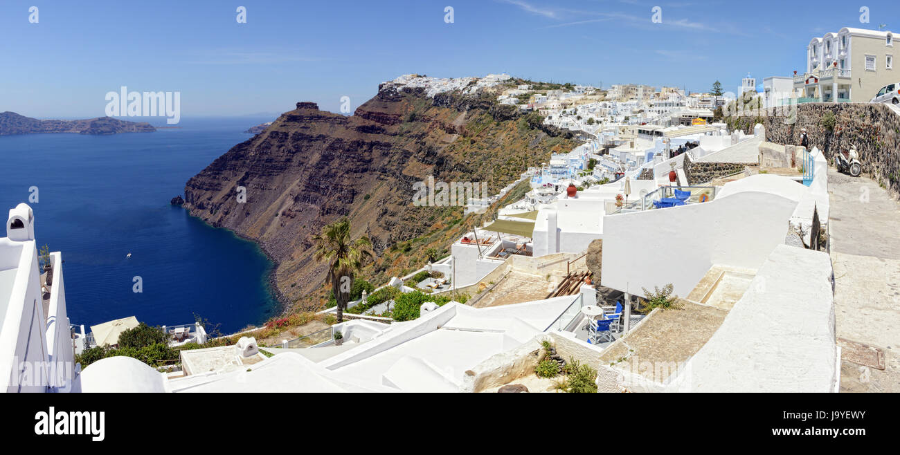 Fira, Santorini / GREECE May 15 2017: Cityscape of Fira, town at ...