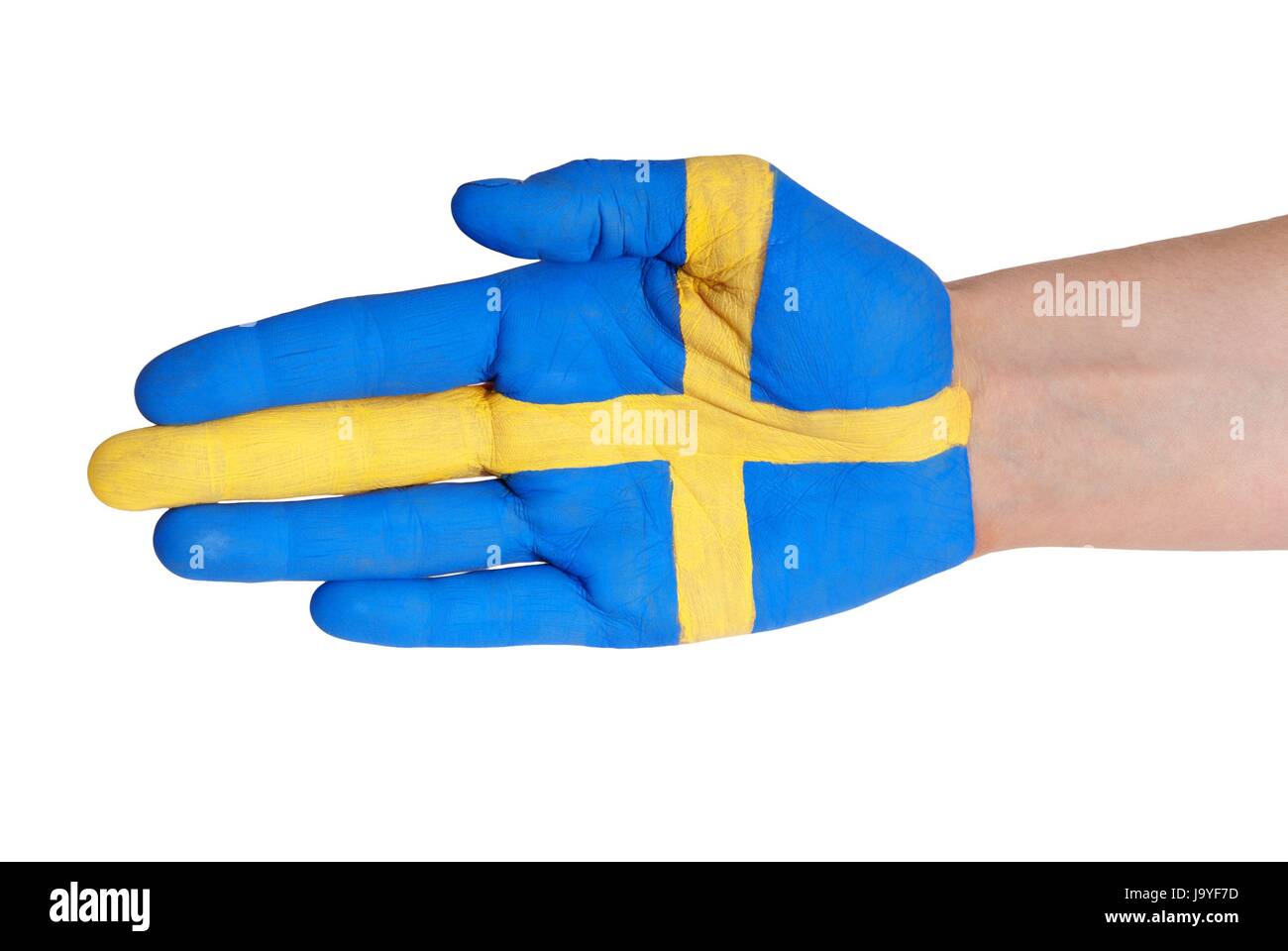 a hand in yellow and blue like the swedish colors, isolated Stock Photo ...