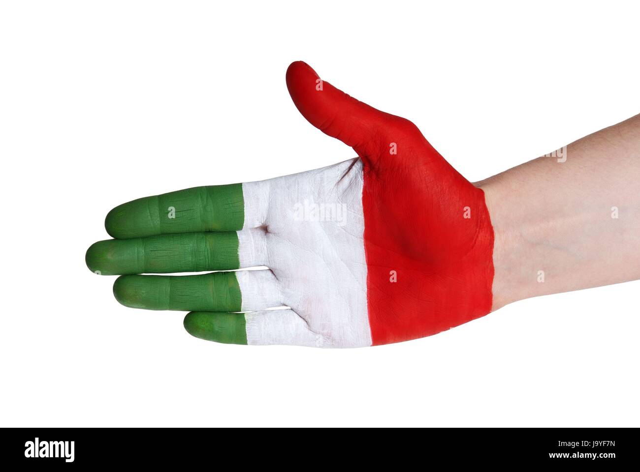 an italian handshake painted on a hand, isolated Stock Photo - Alamy