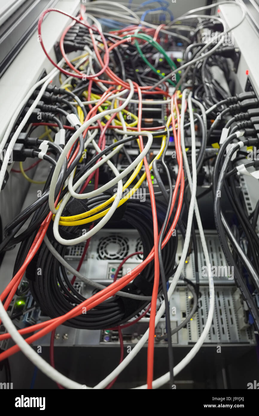 Interior of server with wires close up in data center Stock Photo - Alamy