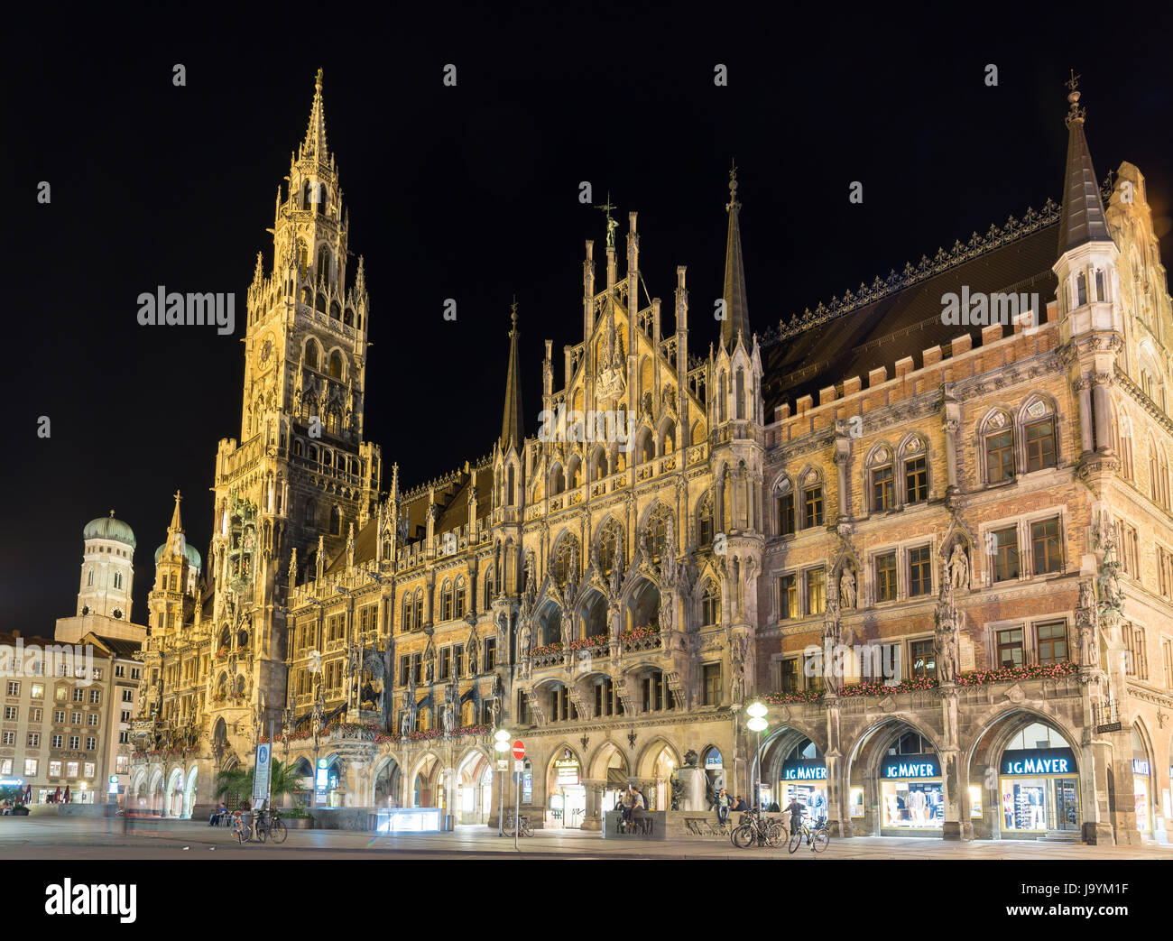 Munich, Germany - June 7, 2016: Night view of the Munich landmark ...