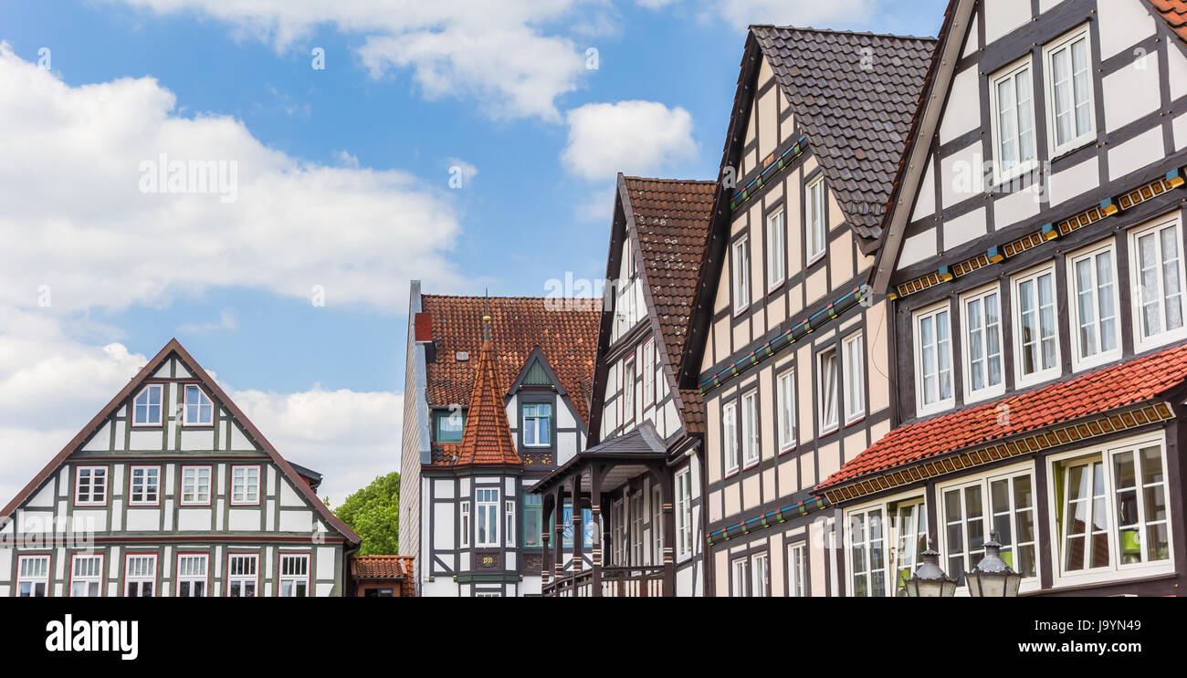 Panorama of old houses at the narket square of Rinteln, Germany Stock ...