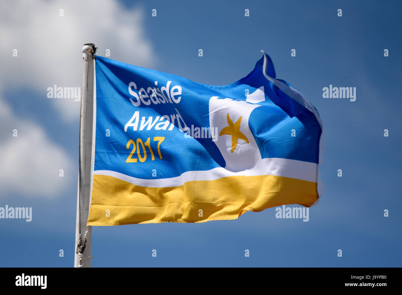 Seaside award 2017 flag for Southend on Sea, Essex, in blue sky ...
