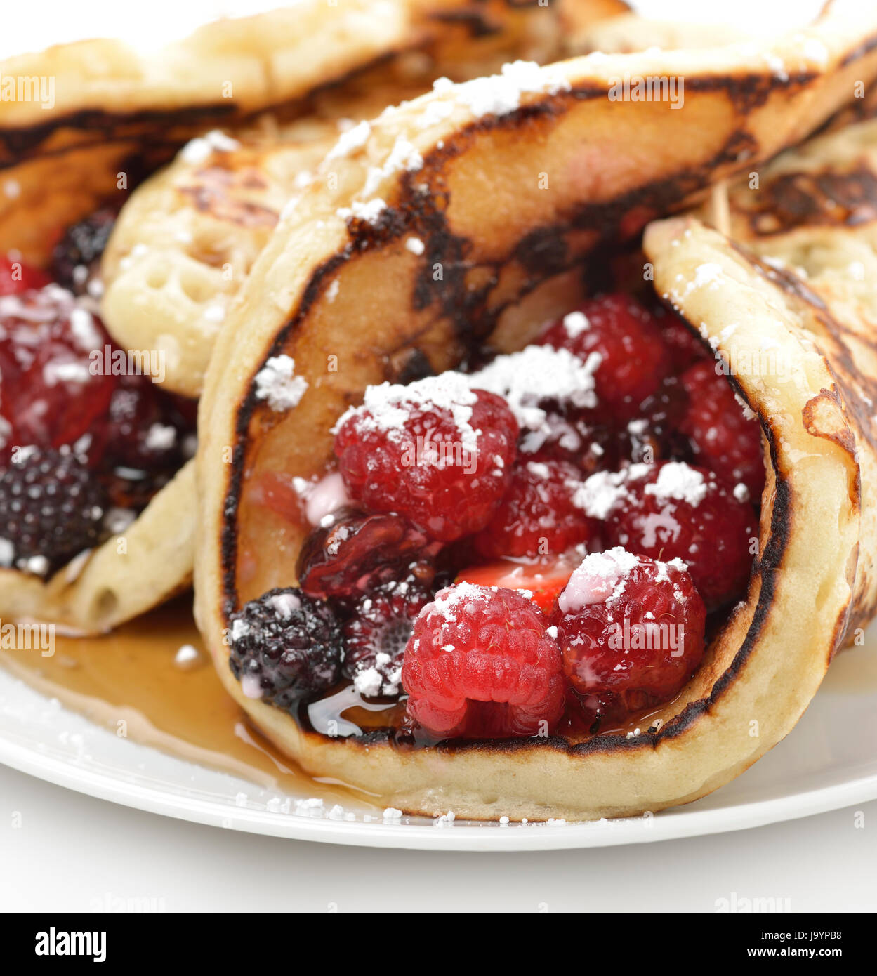 food, aliment, plate, dish, meal, raspberry, berry, pancake, rolled up ...