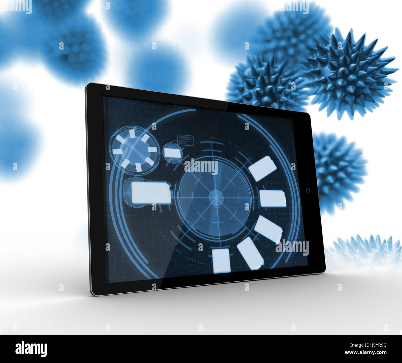 Digital tablet with bug blue cells on the background Stock Photo - Alamy