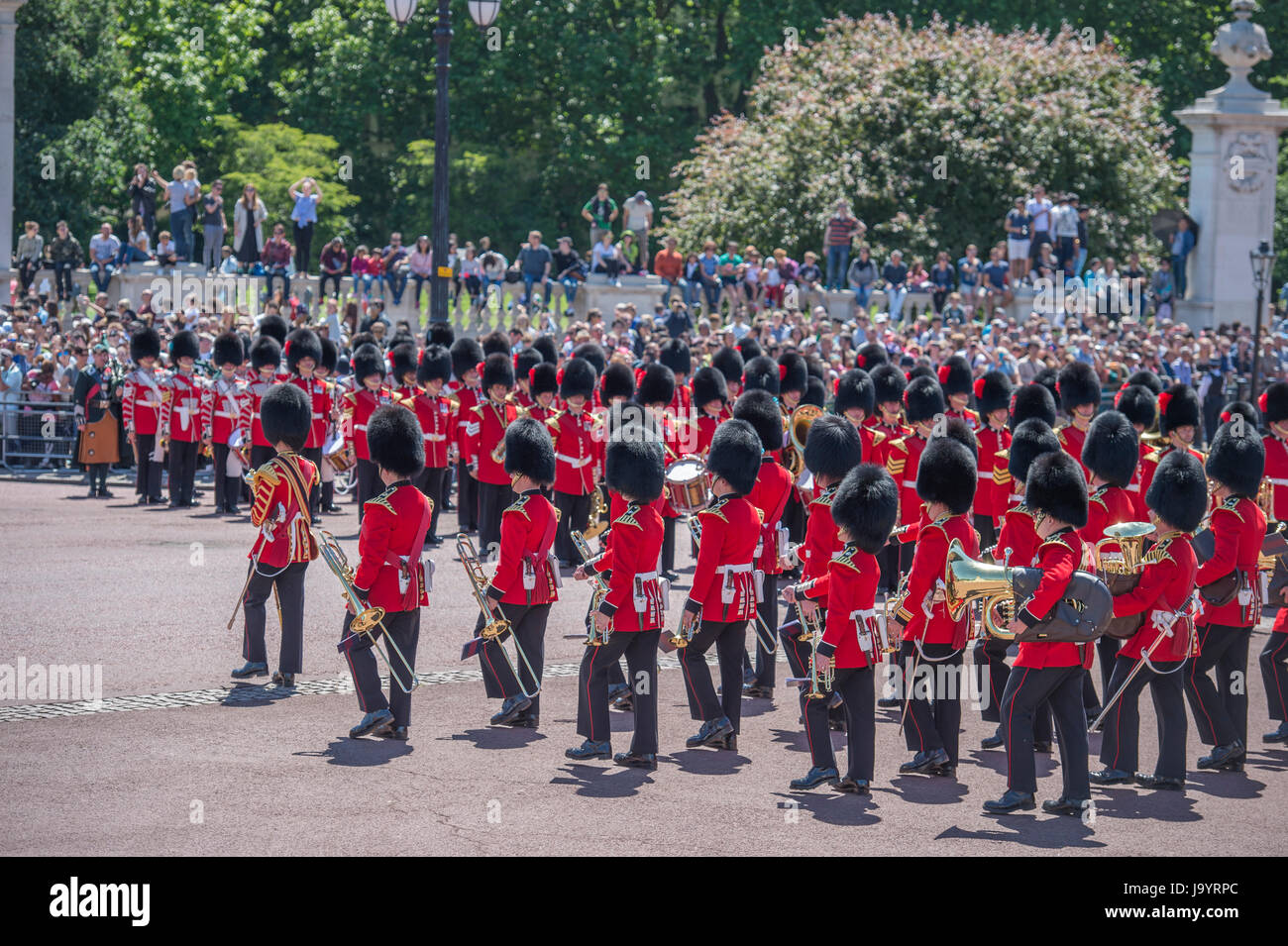 3rd June 2017. Guards regiments march back to Wellington Barracks after ...