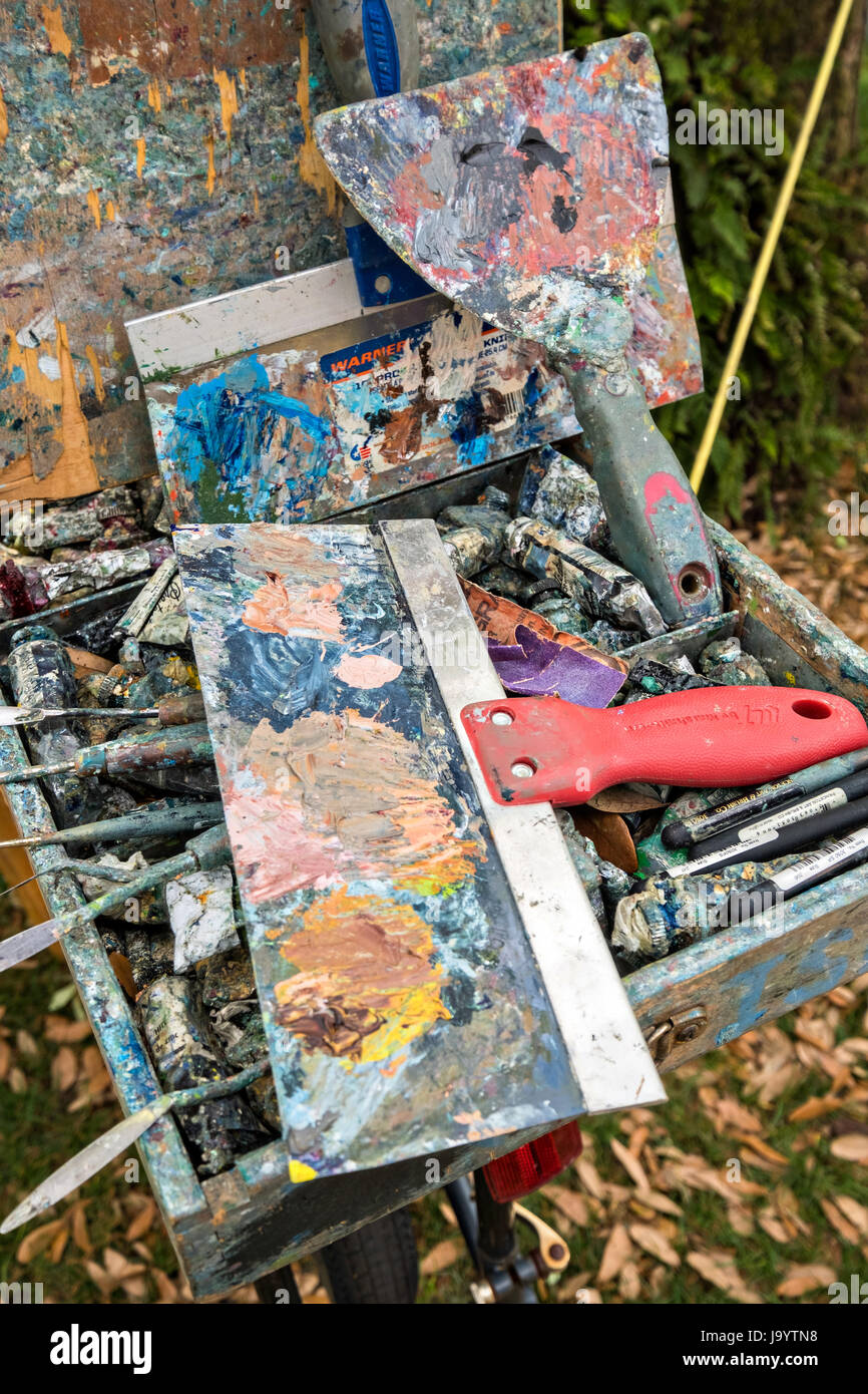 Paints and brushes belonging to artist David Anthony Babb known as DAB ...