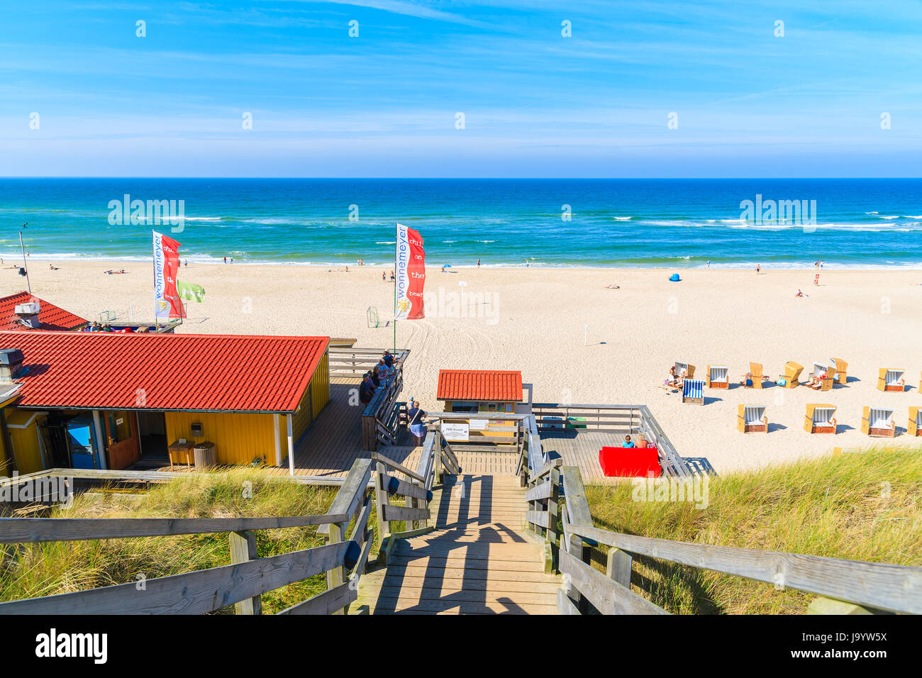 SYLT ISLAND, GERMANY - SEP 10, 2016: steps to beach restaurant in ...