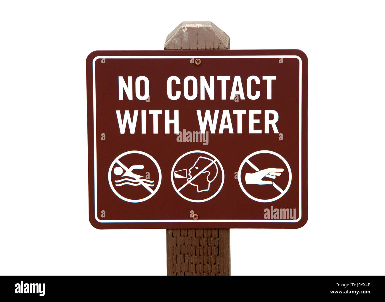 Brown sign isolated on white background. No Contact with Water ...