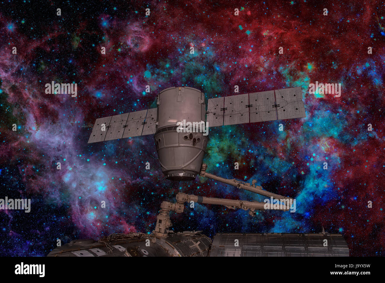 SpaceX Dragon orbiting the planet Earth. Elements of this image ...