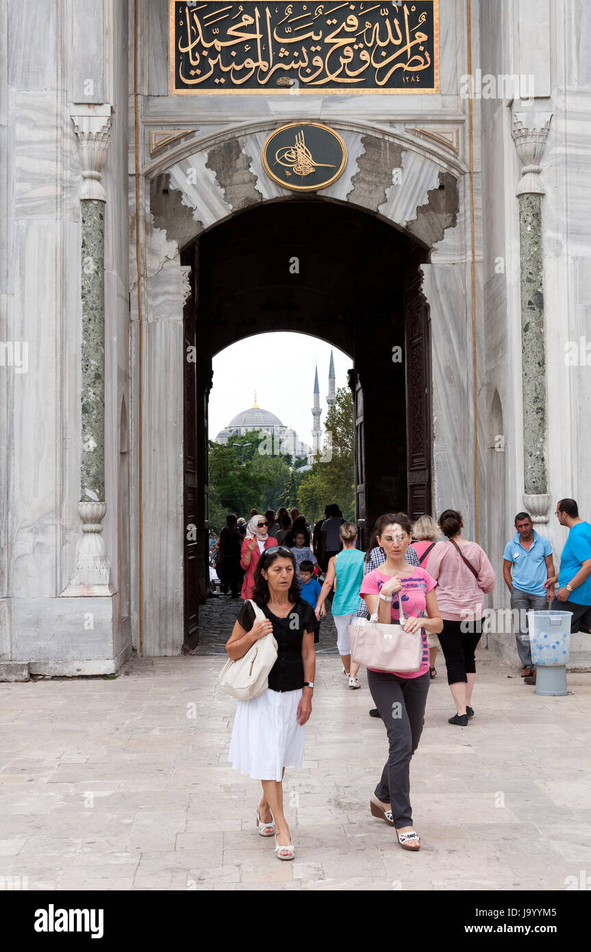 Busy street of Istanbul, Turkey with blue mosque in background Stock ...