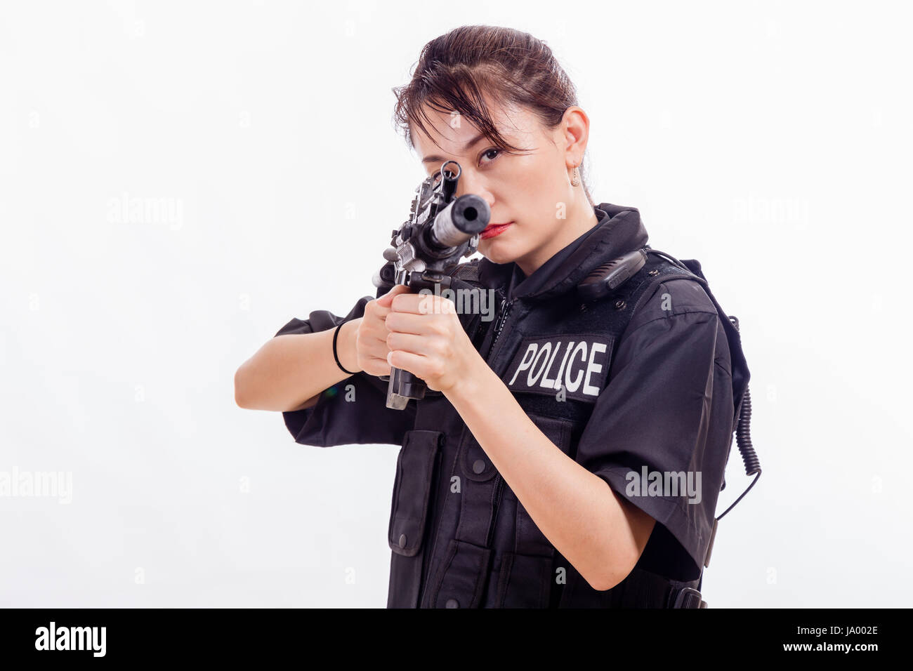 Chinese female police officer with semi-automatic rifle Stock Photo - Alamy