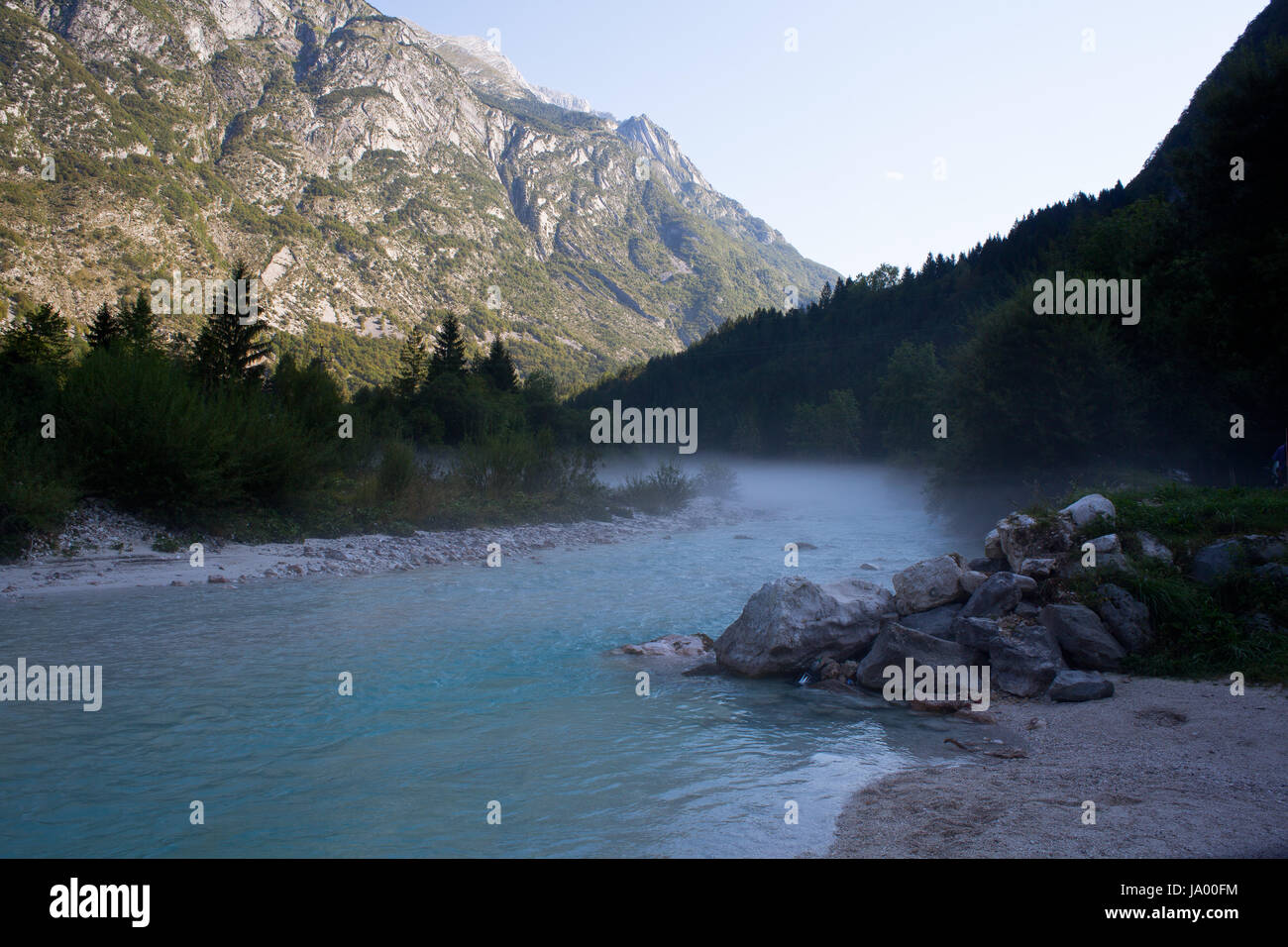 fog, river, water, nature, travel, tree, flow, stone, wild, shine ...