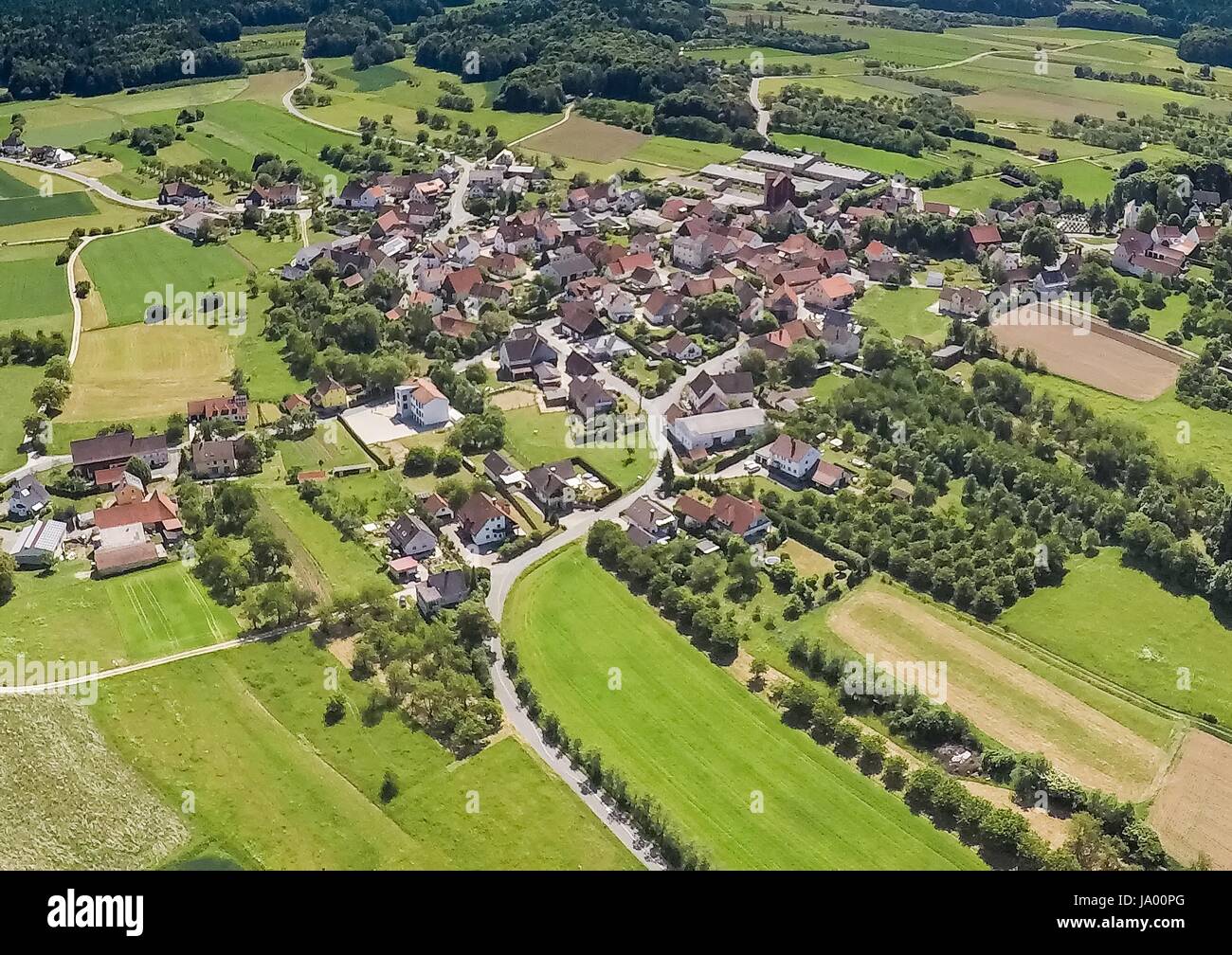 Aerial photo of the village of Biberbach, Germany - Bavaria Stock Photo ...