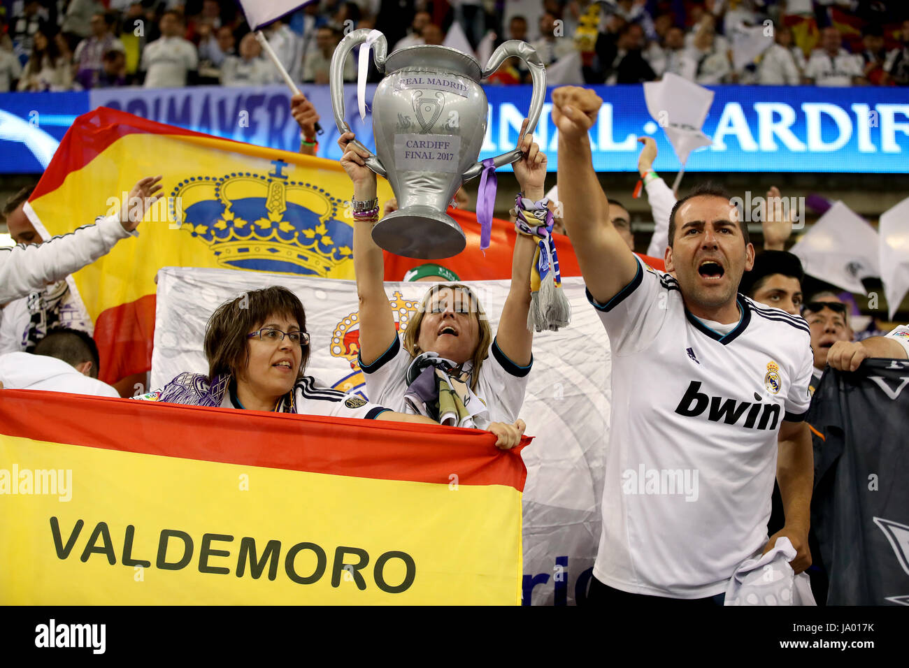Real Madrid fans show support for their team in the stands before the ...