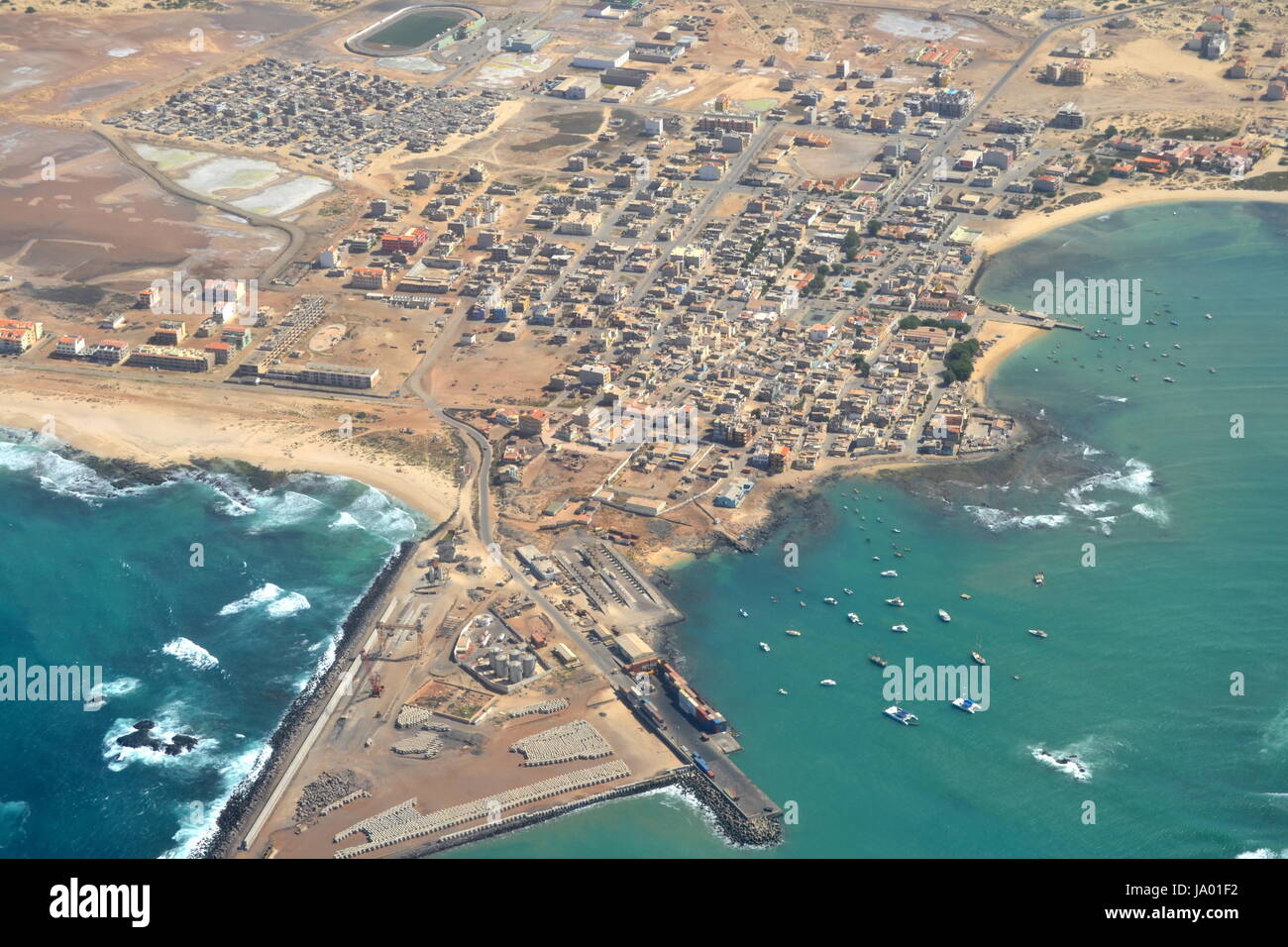 seaport sal rei photographed from the plane aerial view of boa vista ...