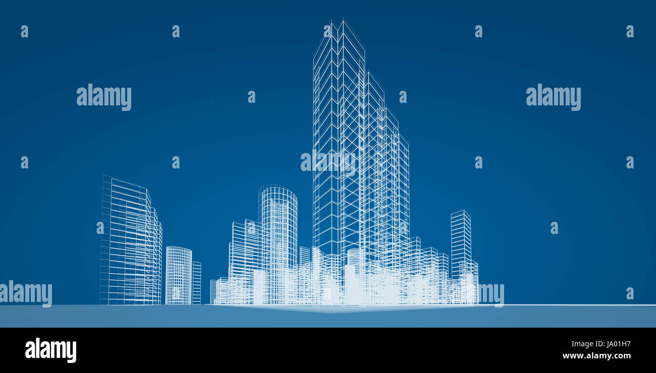 blue, buildings, houses, city, town, model, design, project, concept ...