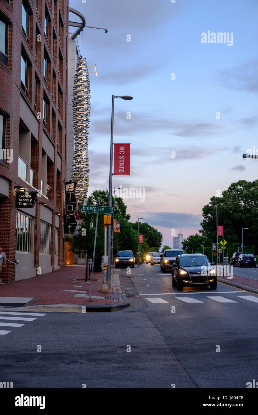 Aloft Hotel on Hillsborough Street at dusk on campus of North Carolina ...